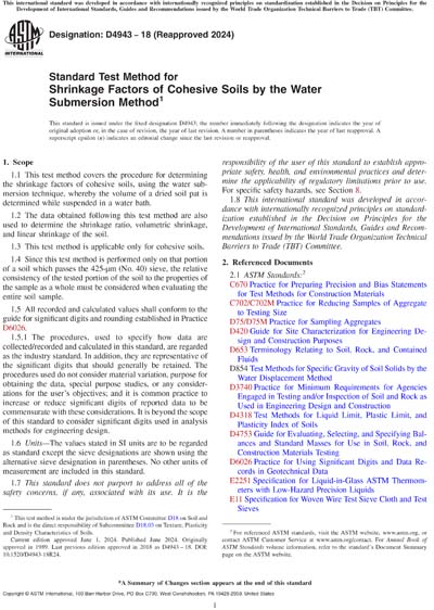 ASTM D4943-18(2024) - Standard Test Method for Shrinkage Factors of ...
