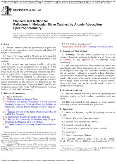 ASTM D5153-22 - Standard Test Method for Palladium in Molecular Sieve ...