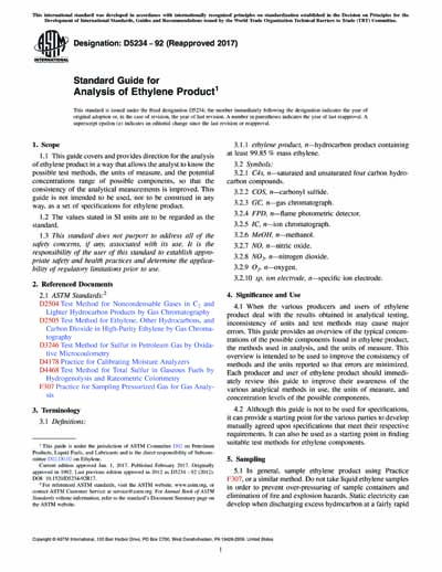 ASTM D5234-92(2017) - Standard Guide for Analysis of Ethylene Product