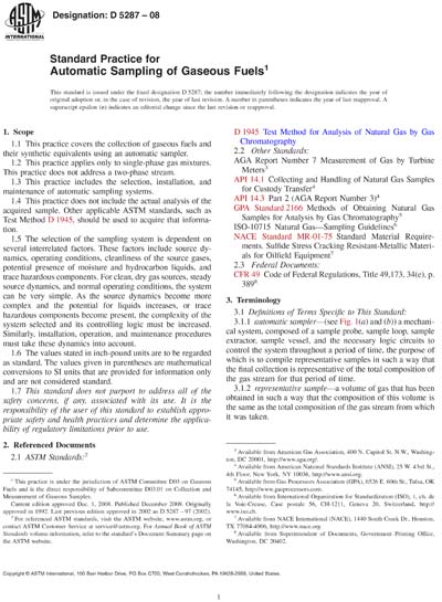ASTM D5287-08 - Standard Practice for Automatic Sampling of Gaseous Fuels