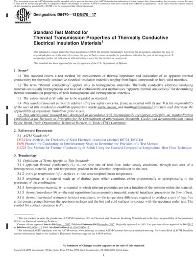 ASTM D5470-17 Red - Standard Test Method for Thermal Transmission ...