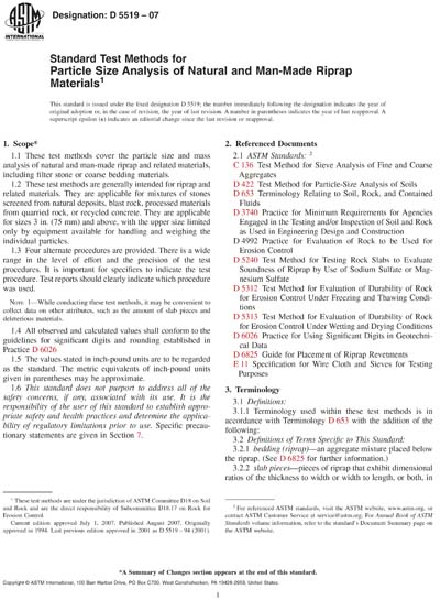 ASTM D5519-07 - Standard Test Methods for Particle Size Analysis of ...