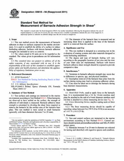 ASTM D5618-94(2005) - Standard Test Method for Measurement of Barnacle ...