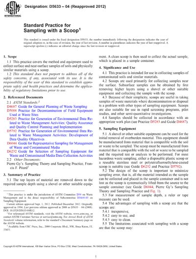 ASTM D5633-04(2012) - Standard Practice for Sampling with a Scoop