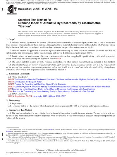 ASTM D5776-14a Red - Standard Test Method for Bromine Index of Aromatic ...