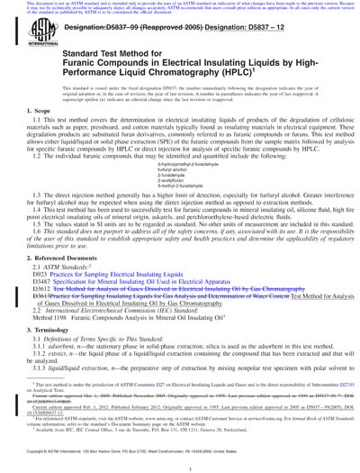 ASTM D5837-12 Red - Standard Test Method for Furanic Compounds in ...