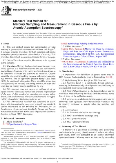 ASTM D5954-22a - Standard Test Method for Mercury Sampling and ...