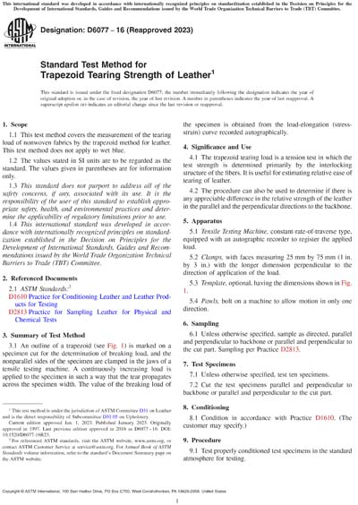 ASTM D6077-16(2023) - Standard Test Method for Trapezoid Tearing ...