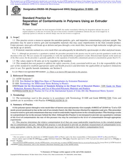ASTM D6265-09 Red - Standard Practice for Separation of Contaminants in ...