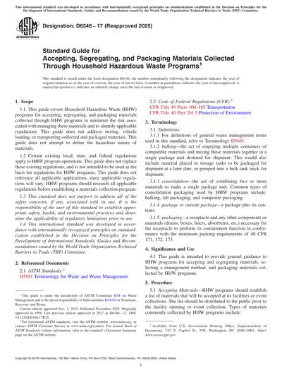 ASTM D6346-17(2025) - Standard Guide for Accepting, Segregating, and ...
