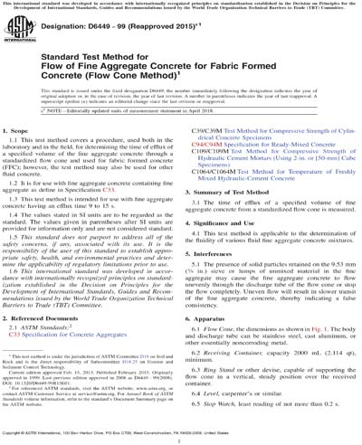 ASTM D6449-99(2015)e1 - Standard Test Method for Flow of Fine Aggregate ...