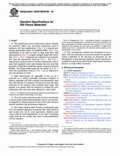 ASTM D6461/D6461M-18 - Standard Specifications for Silt Fence Materials