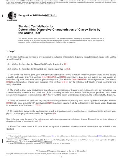 ASTM D6572-21 Red - Standard Test Methods for Determining Dispersive ...