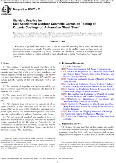ASTM D6675-23 - Standard Practice for Salt-Accelerated Outdoor Cosmetic ...