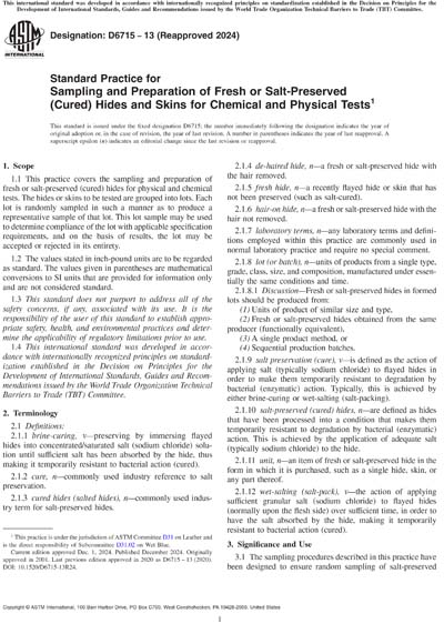 ASTM D6715-13(2024) - Standard Practice for Sampling and Preparation of ...