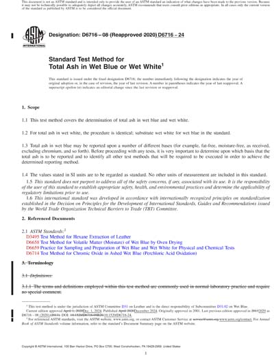 ASTM D6716-24 Red - Standard Test Method for Total Ash in Wet Blue or ...