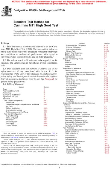 ASTM D6838-04(2010) - Standard Test Method for Cummins M11 High Soot Test