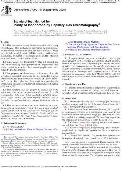 ASTM D7090-04(2025) - Standard Test Method for Purity of Isophorone by ...