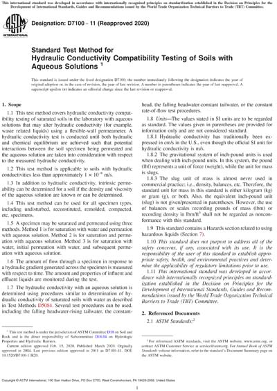 ASTM D7100-11(2020) - Standard Test Method for Hydraulic Conductivity ...