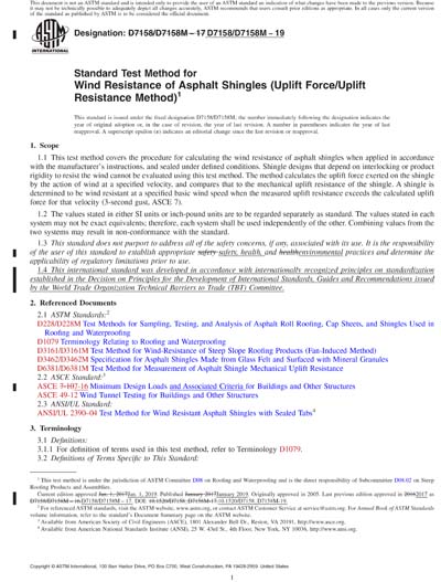 ASTM D7158/D7158M-19 Red - Standard Test Method for Wind Resistance of ...
