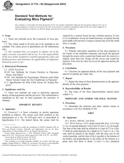 ASTM D716-86(2003) - Standard Test Methods for Evaluating Mica Pigment