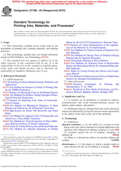 ASTM D7188-05(2010) - Standard Terminology for Printing Inks, Materials ...