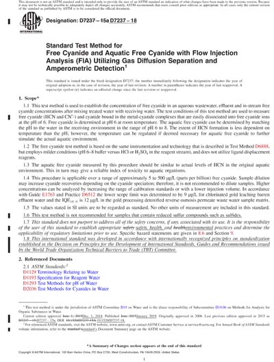 ASTM D7237-18 Red - Standard Test Method for Free Cyanide and Aquatic ...