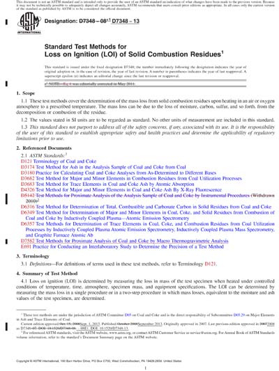 ASTM D7348-13 Red - Standard Test Methods for Loss on Ignition (LOI) of ...