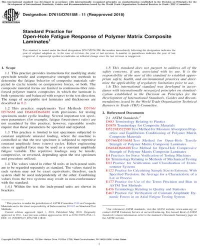 ASTM D7615/D7615M-11(2018) - Standard Practice for Open-Hole Fatigue ...