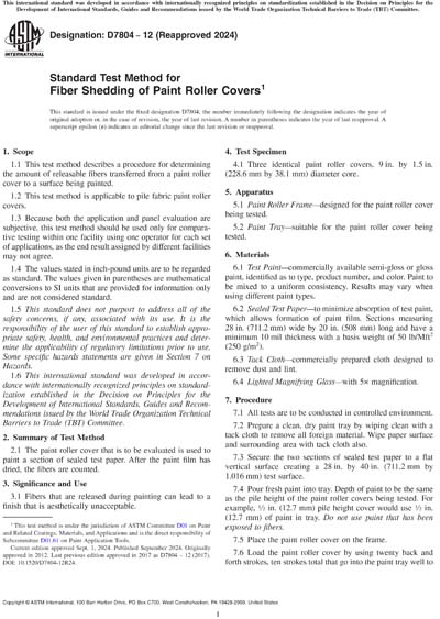 ASTM D7804-12(2024) - Standard Test Method for Fiber Shedding of Paint ...