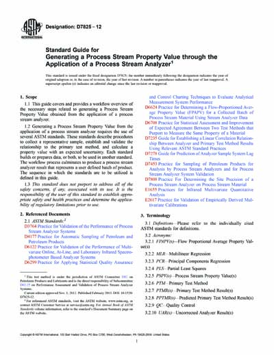 ASTM D7825-12 - Standard Guide for Generating a Process Stream Property ...