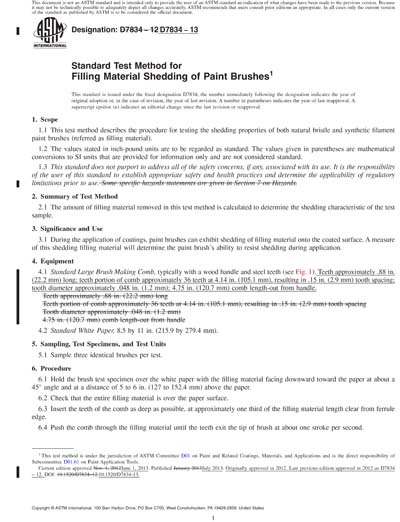 ASTM D7834-13 Red - Standard Test Method for Filling Material Shedding ...