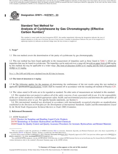 ASTM D7871-23 Red - Standard Test Method for Analysis of Cyclohexane by ...