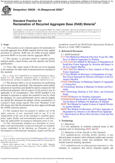 ASTM D8038-16(2022)e1 - Standard Practice for Reclamation of Recycled ...