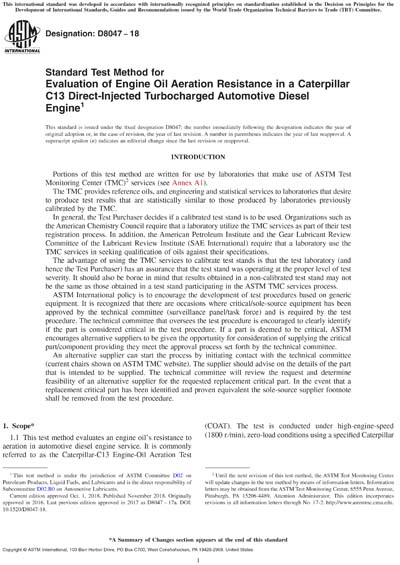 ASTM D8047-18 - Standard Test Method for Evaluation of Engine Oil ...