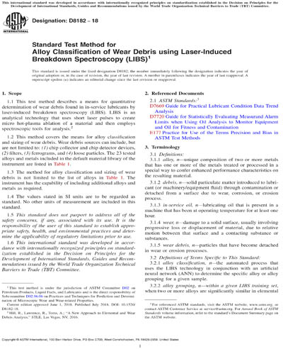 ASTM D8182-18 - Standard Test Method for Alloy Classification of Wear ...