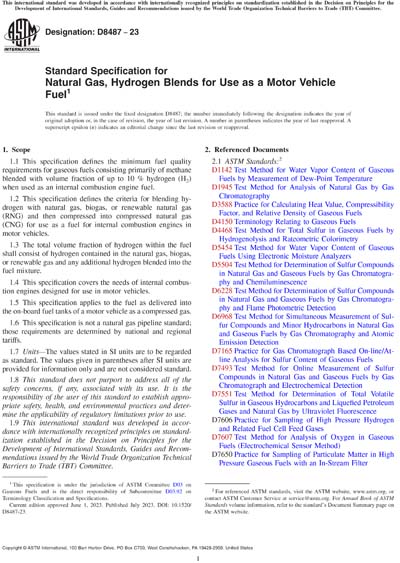 ASTM D8487-23 - Standard Specification for Natural Gas, Hydrogen Blends ...