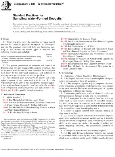 ASTM D887-82(2003)e1 - Standard Practices for Sampling Water-Formed ...