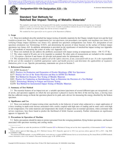 ASTM E23-12c Red - Standard Test Methods for Notched Bar Impact Testing ...