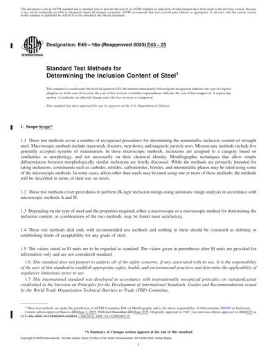 ASTM E45-25 Red - Standard Test Methods for Determining the Inclusion ...