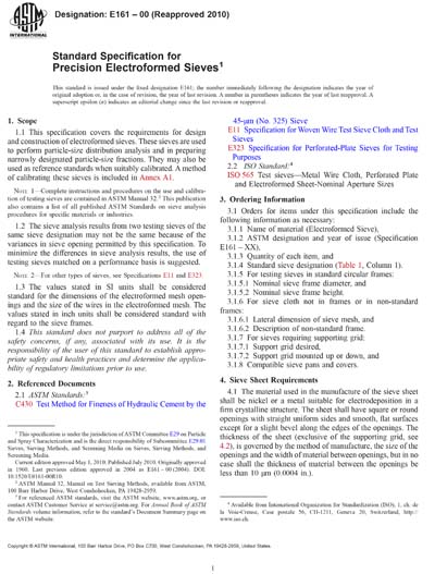 ASTM E161-00(2010) - Standard Specification for Precision Electroformed ...
