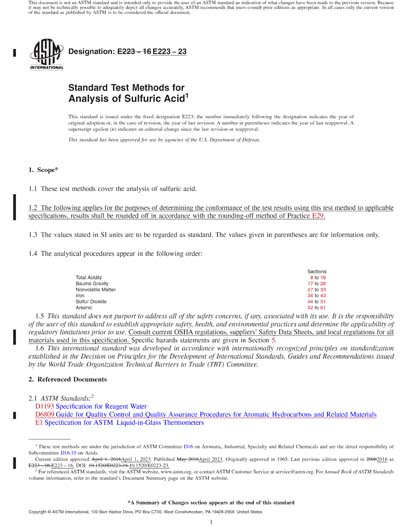 ASTM E223-23 Red - Standard Test Methods for Analysis of Sulfuric Acid ...
