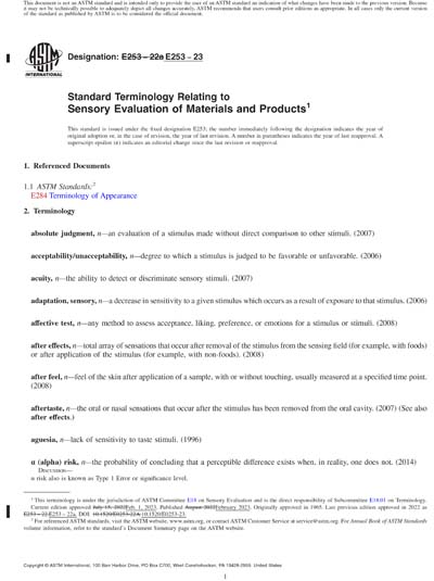 ASTM E253-23 Red - Standard Terminology Relating to Sensory Evaluation ...