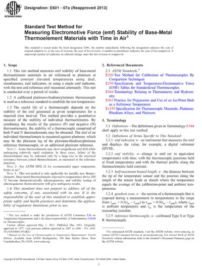 ASTM E601-07a(2013) - Standard Test Method for Measuring Electromotive ...