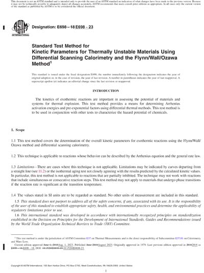 ASTM E698-23 Red - Standard Test Method for Kinetic Parameters for ...