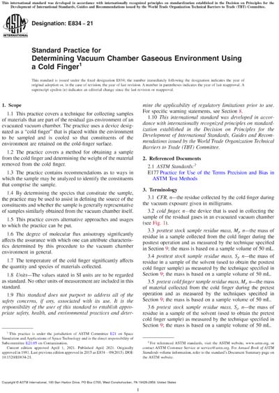 ASTM E834-21 - Standard Practice for Determining Vacuum Chamber Gaseous ...