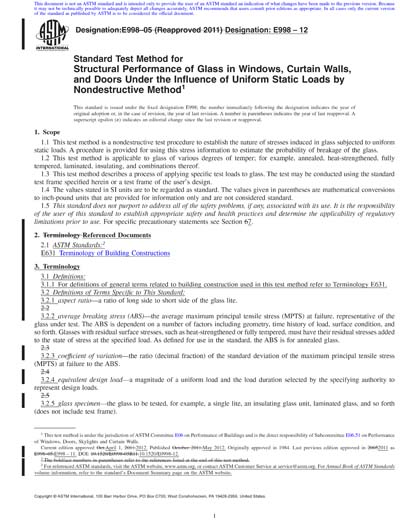 ASTM E998-12 Red - Standard Test Method for Structural Performance of ...