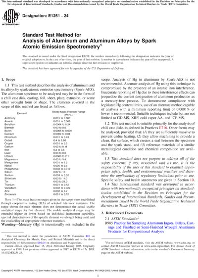 ASTM E1251-24 - Standard Test Method for Analysis of Aluminum and ...