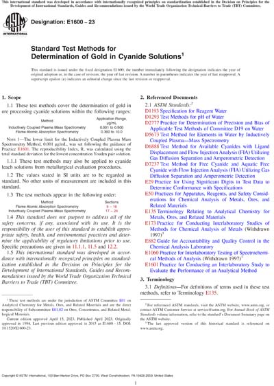 ASTM E1600-23 - Standard Test Methods for Determination of Gold in ...