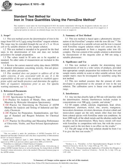 ASTM E1615-08 - Standard Test Method for Iron in Trace Quantities Using ...